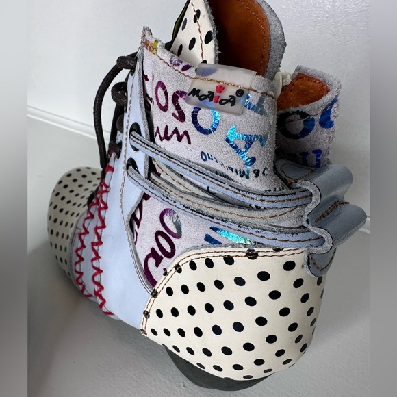 TMA | Shoes | Tma Maia Eyes Unique White Polka Dot Leather Boot Women ...